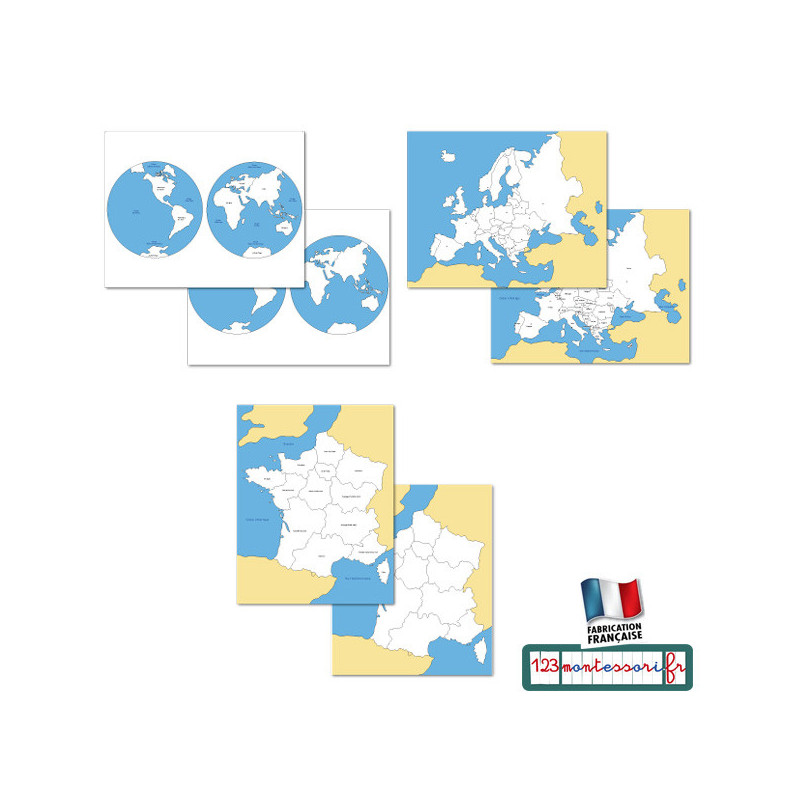 Fonds de carte : Planisphère, Europe et France